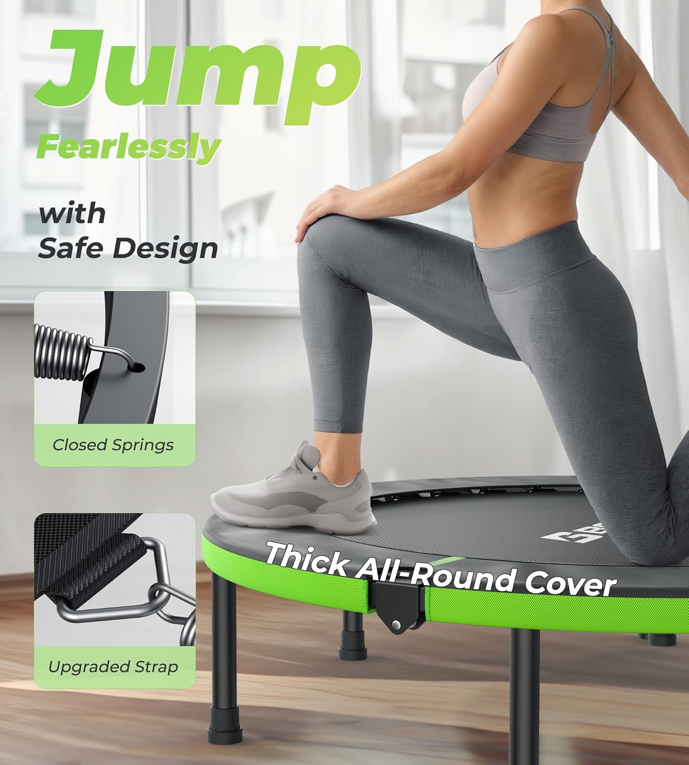 Exercise Rebounder Trampoline For Adults | Adjustable Handle-T Handle ...