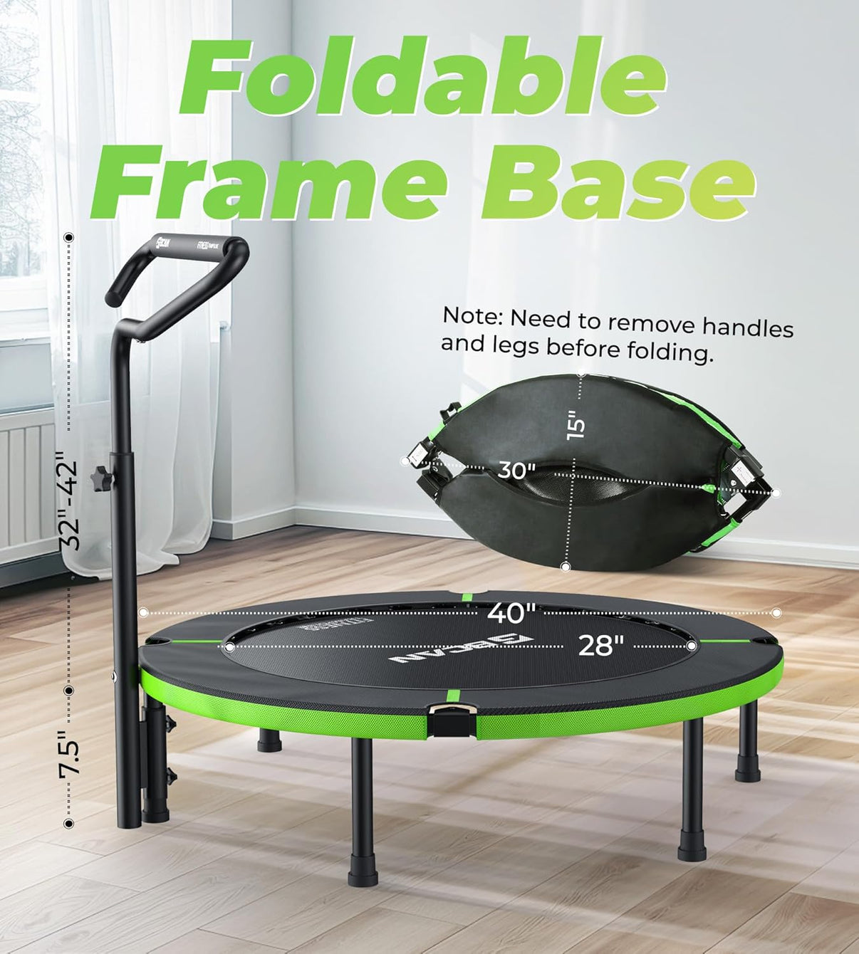 Exercise Rebounder Trampoline For Adults | Adjustable Handle-T Handle ...