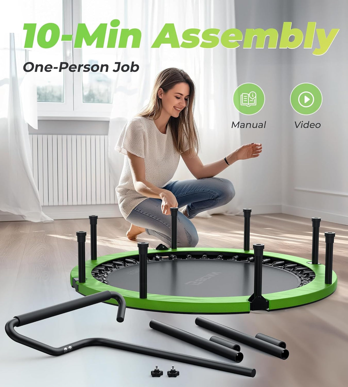Exercise Rebounder Trampoline For Adults | Adjustable Handle-T Handle ...